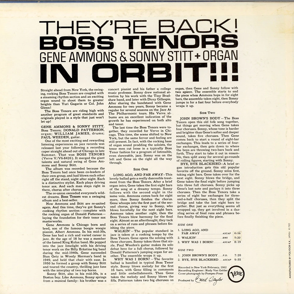 gGene Ammons & Sonny Stitt - Boss Tenors In Orbit! - Vinyl LP - 1975 ...