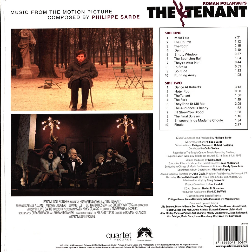 Philippe Sarde - OST The Tenant Purple Vinyl Edtion - Vinyl LP - 2019 ...