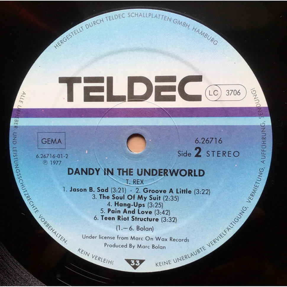 T Rex Dandy In The Underworld Vinyl Lp 1988 De Reissue Hhv