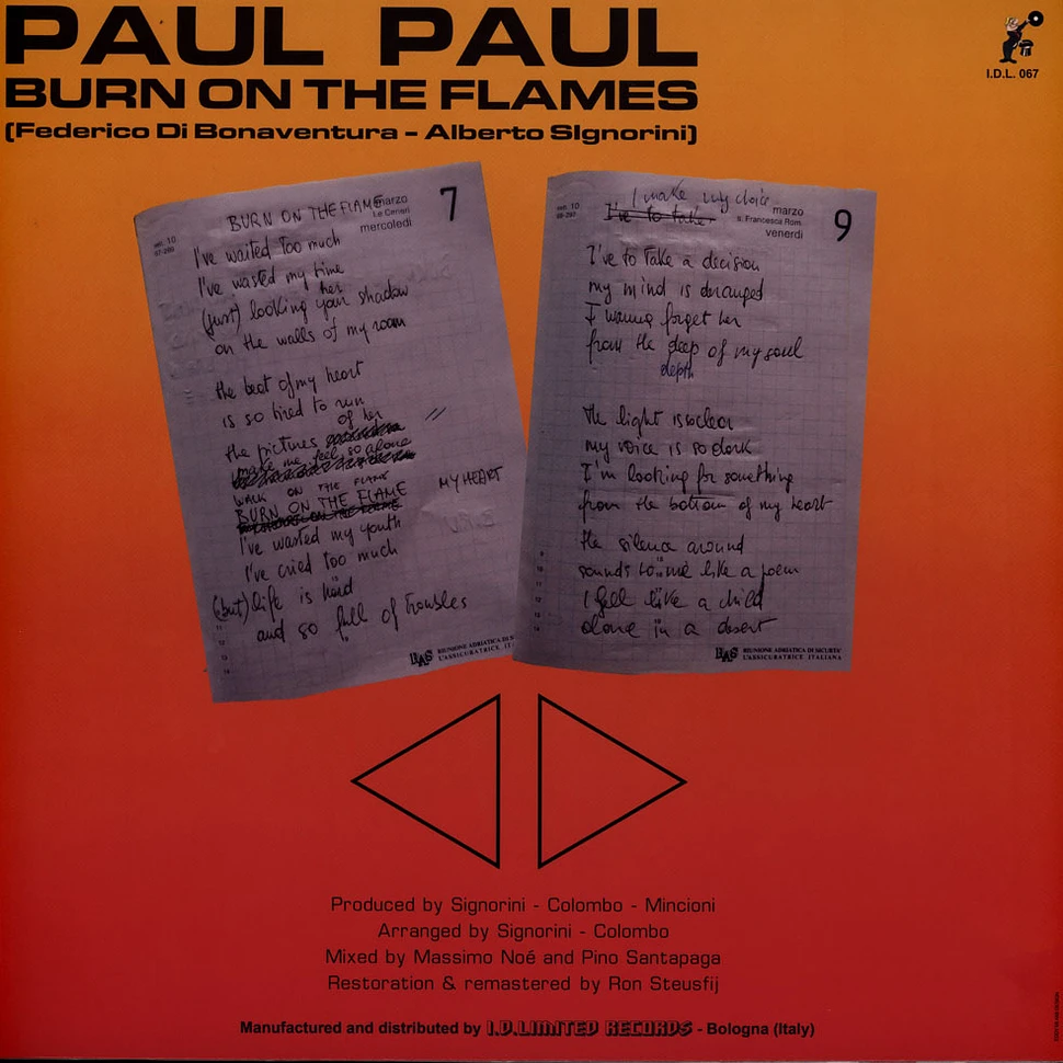 Paul Paul - Burn On The Flames Black Vinyl Edtion - Vinyl 12" - 1985 ...