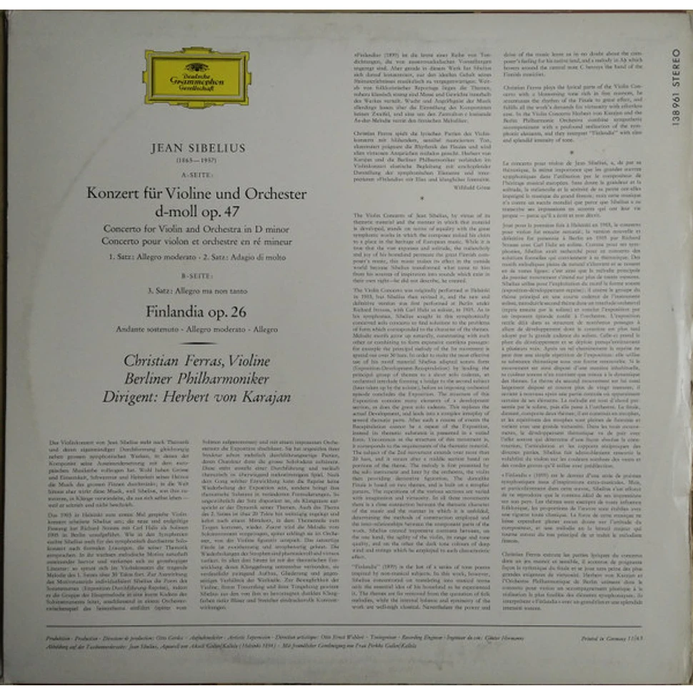 Jean Sibelius - Berliner Philharmoniker, Christian Ferras · Herbert von Karajan - Violinkonzert ...