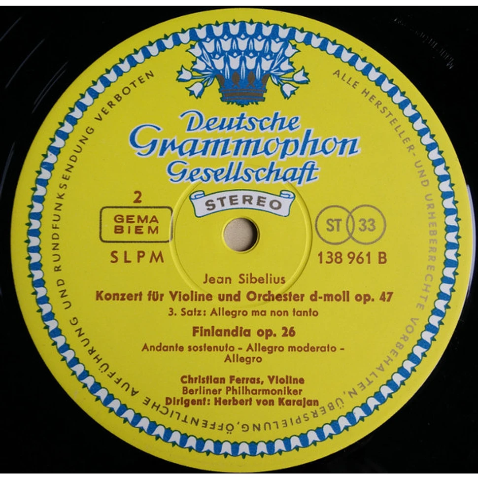 Jean Sibelius - Berliner Philharmoniker, Christian Ferras · Herbert von Karajan - Violinkonzert ...