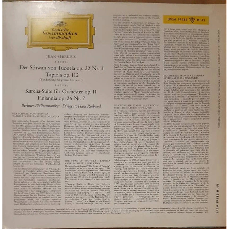 Jean Sibelius • Berliner Philharmoniker • Hans Rosbaud - Der Schwan Von Tuonela • Tapiola ...