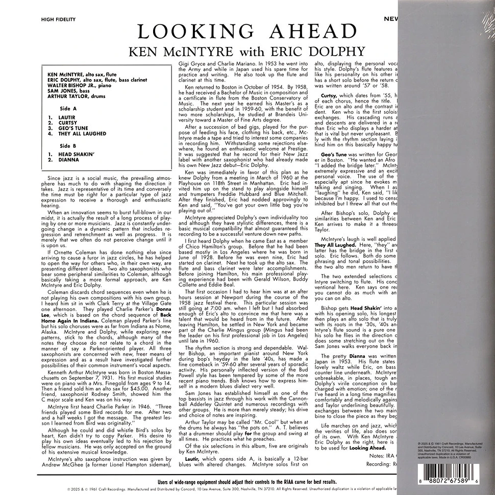 Ken Mcintyre / Eric Dolphy - Looking Ahead Original Jazz Classics ...