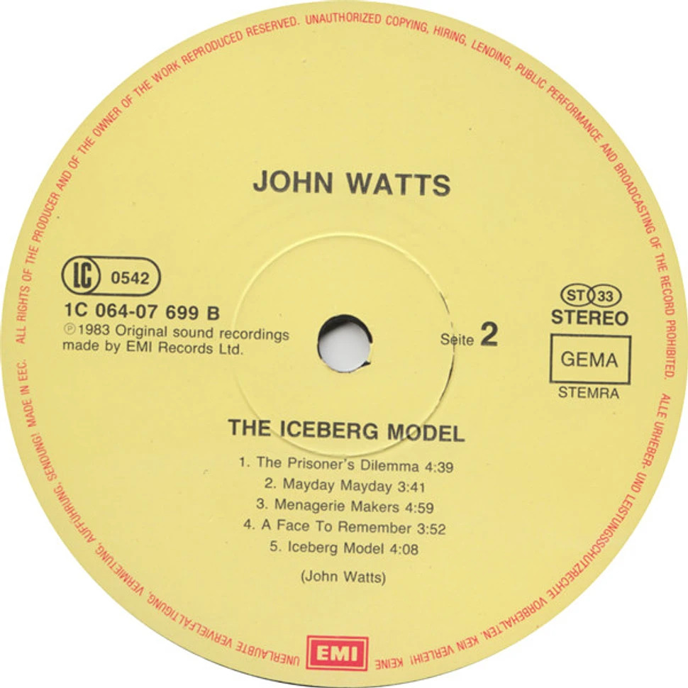 John Watts - The Iceberg Model - Vinyl LP - 1983 - EU - Original | HHV