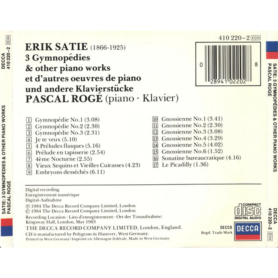Erik Satie - Pascal Rogé - 3 Gymnopédies & Other Piano Works - CD ...
