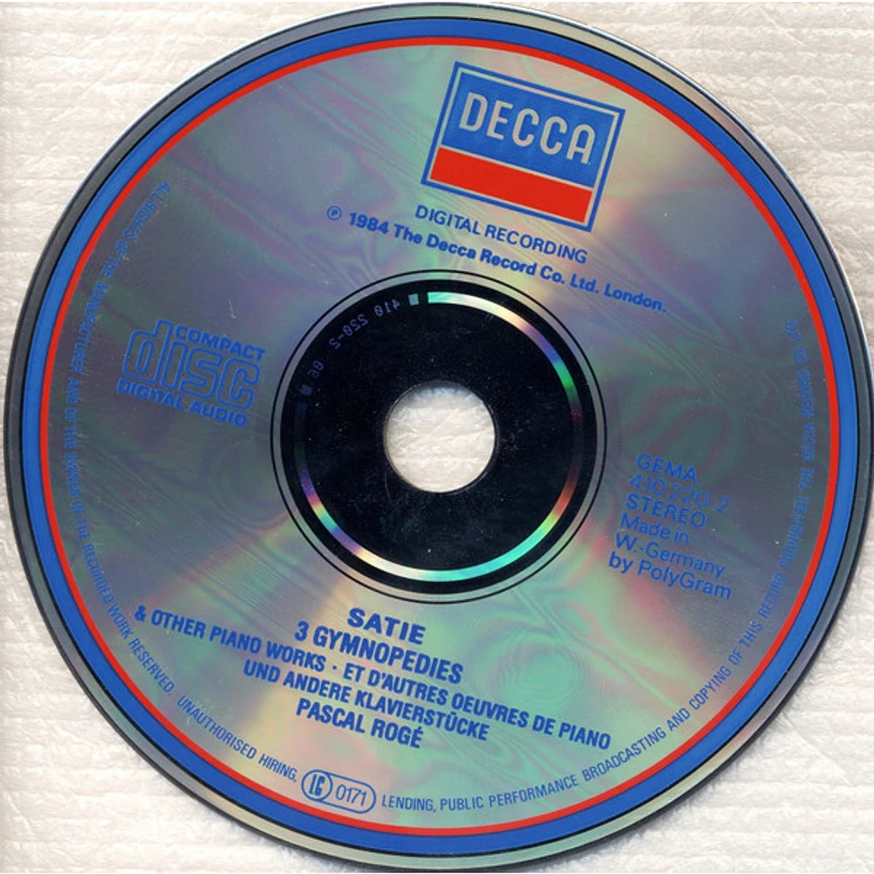 Erik Satie - Pascal Rogé - 3 Gymnopédies & Other Piano Works - CD ...