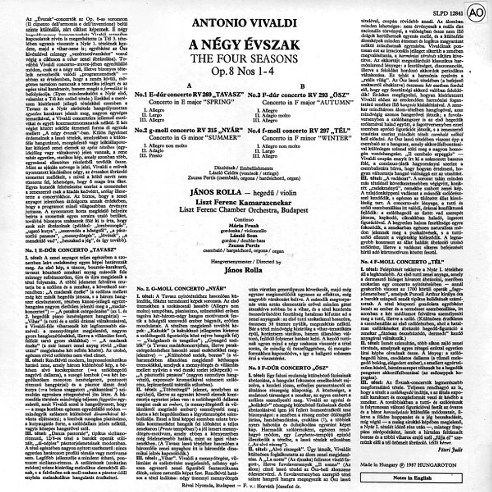 Antonio Vivaldi / Liszt Ferenc Chamber Orchestra, János Rolla - A Négy ...
