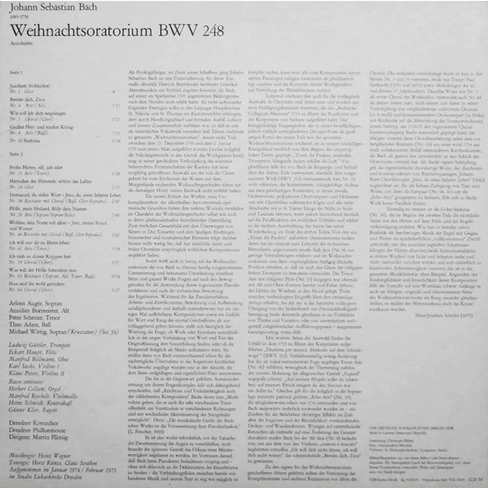 Johann Sebastian Bach, Arleen Auger, Annelies Burmeister, Peter ...