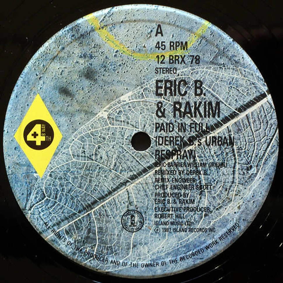 Eric B. & Rakim - Paid In Full (Derek B.'s Urban Respray) - Vinyl 12" - 1987 - UK - Original | HHV