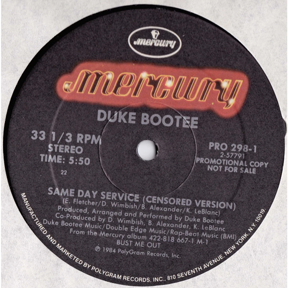 Duke Bootee - Same Day Service (Censored Version) - Vinyl 12" - 1984 ...