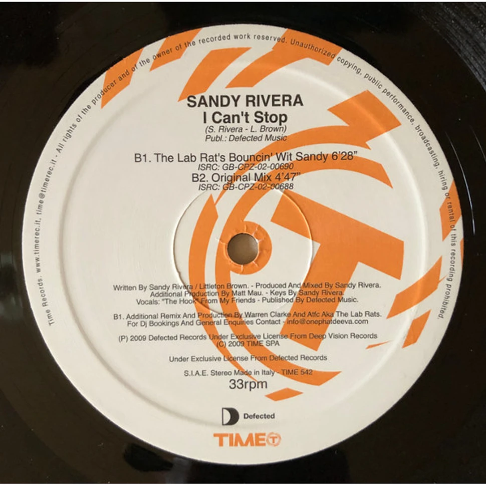 Sandy Rivera - I Can't Stop - Vinyl 12" - 2009 - IT - Original | HHV