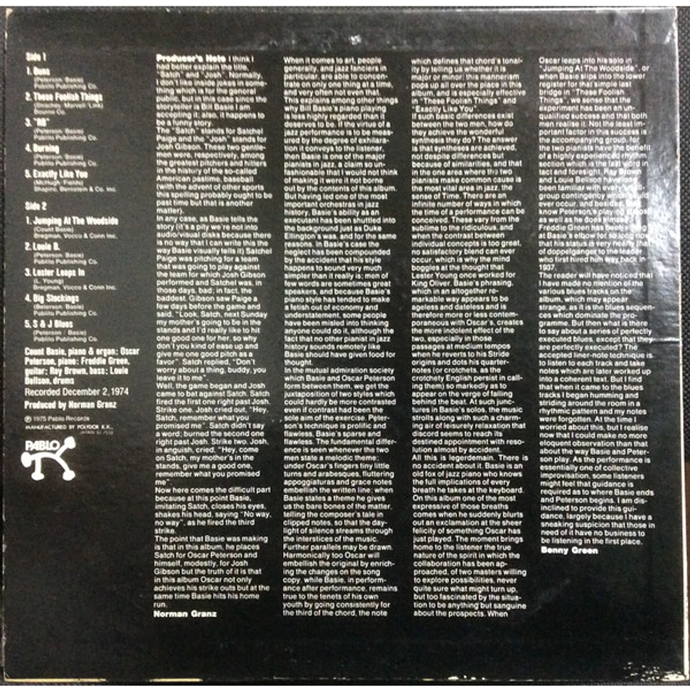 Oscar Peterson And Count Basie - "Satch" And "Josh" - Vinyl LP - 1975 ...