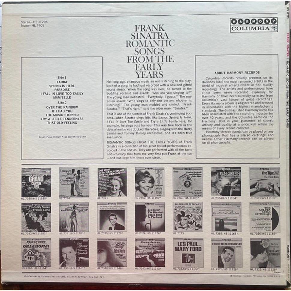 Frank Sinatra - Romantic Songs From The Early Years - Vinyl LP - 1967 ...