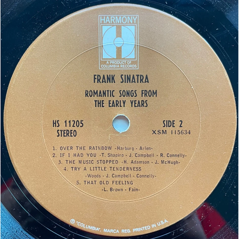 Frank Sinatra - Romantic Songs From The Early Years - Vinyl LP - 1967 ...