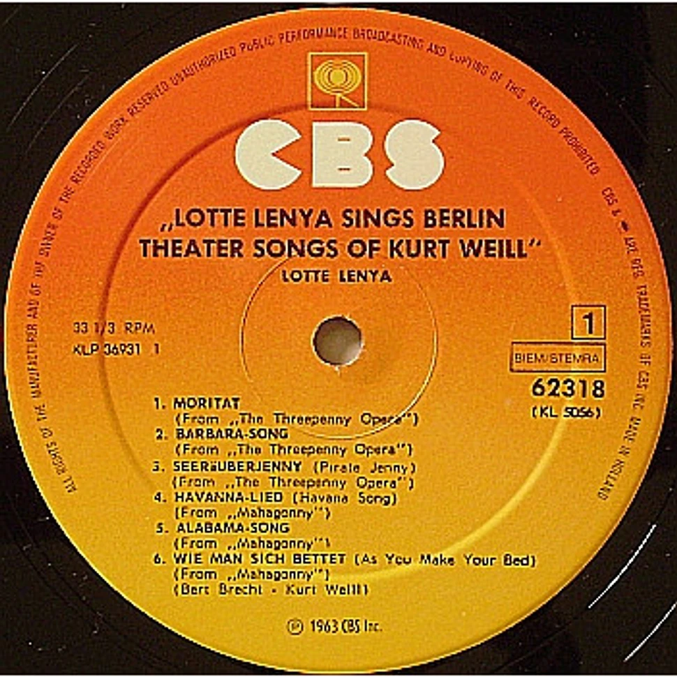 Lotte Lenya - Lotte Lenya Singt Kurt Weill Mit Texten Von Bert Brecht ...