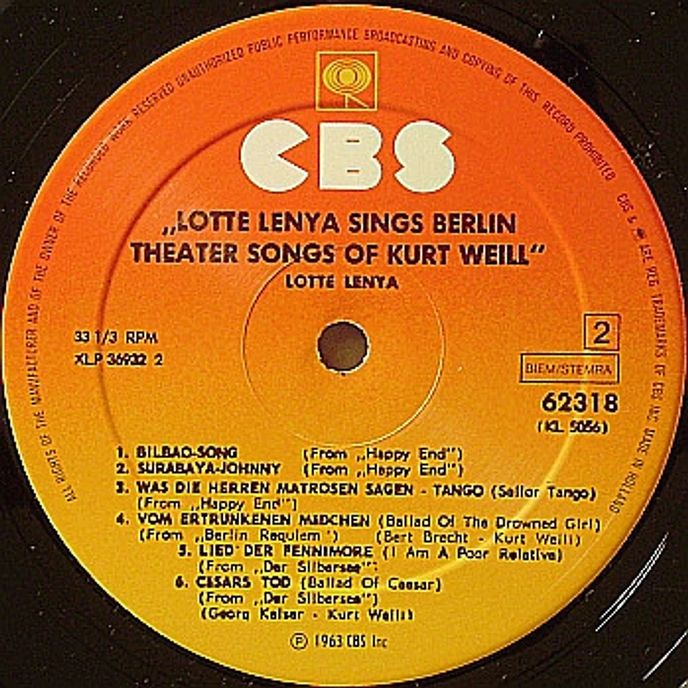 Lotte Lenya - Lotte Lenya Singt Kurt Weill Mit Texten Von Bert Brecht ...