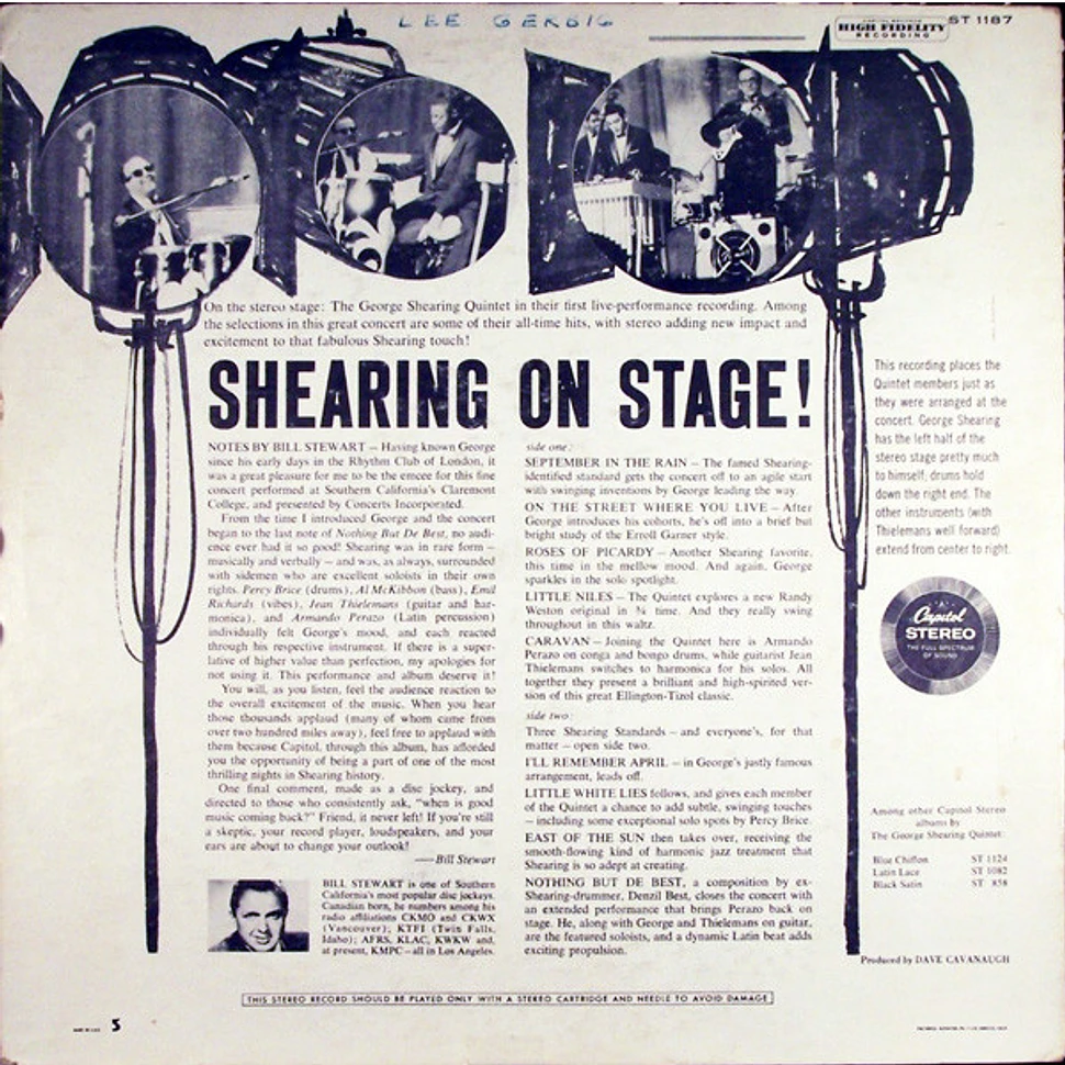 The George Shearing Quintet - Shearing On Stage! - Vinyl LP - 1960 - US ...